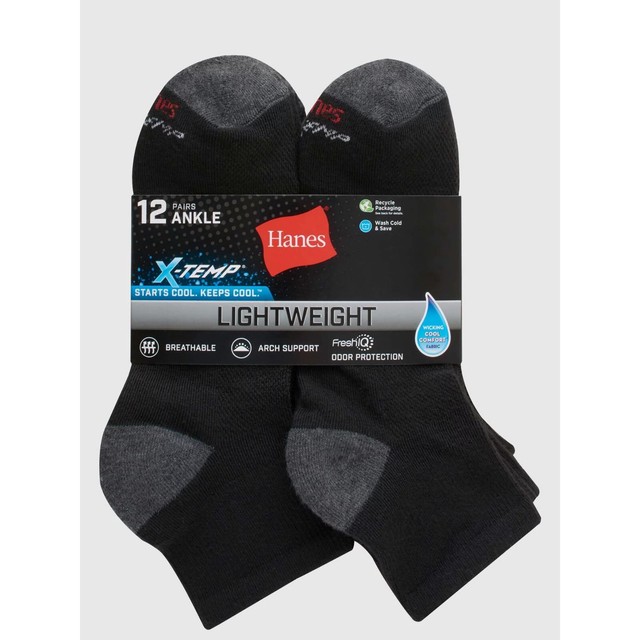 12 Pack Hanes Men's FreshIQ X-Temp Active Cool Ankle Socks sz 6-12 ...