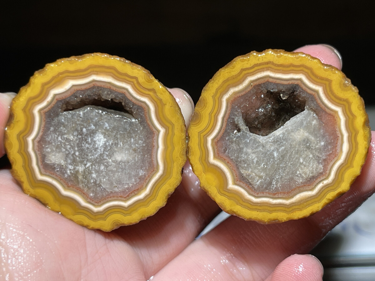 1pair mini China Agate Crystal Geod Slices Natural Warring States Red ...