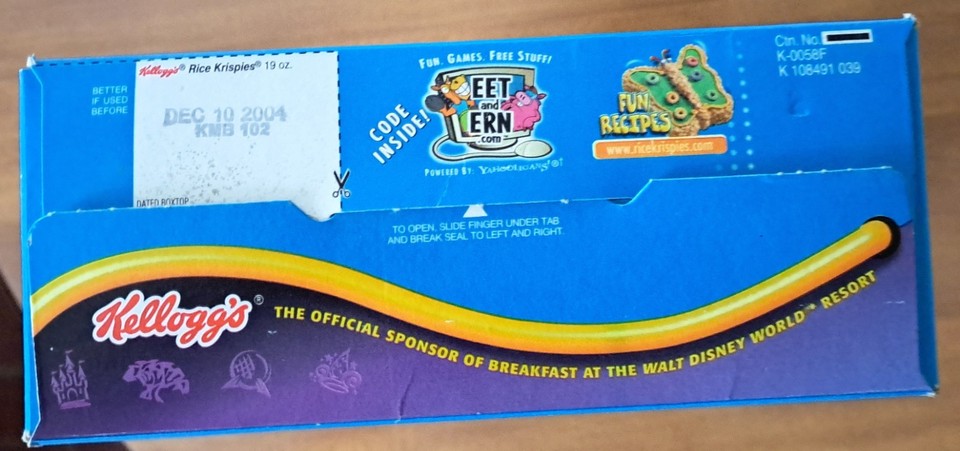 Kellogg's Rice Krispies Empty Cereal Box with "Bendin' Friend Inside ...