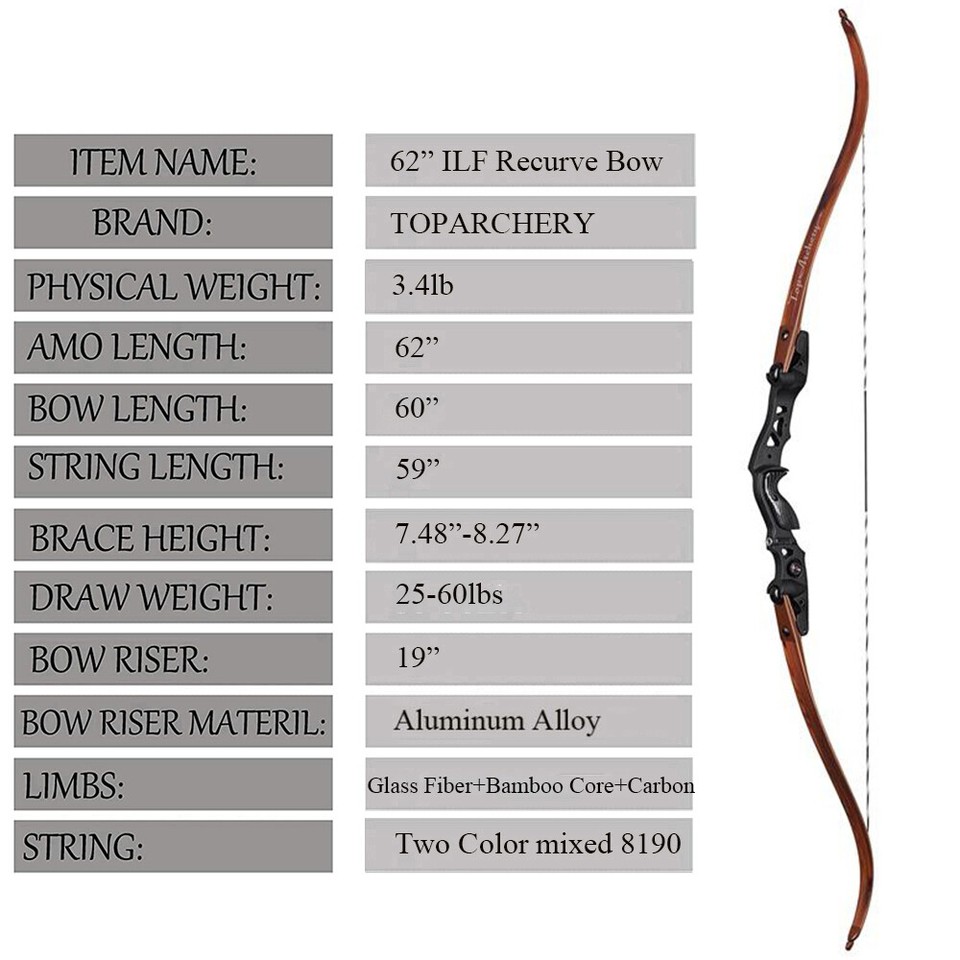 Archery 62" Takedown ILF Recurve Bow for Right Hand Hunting Target ...