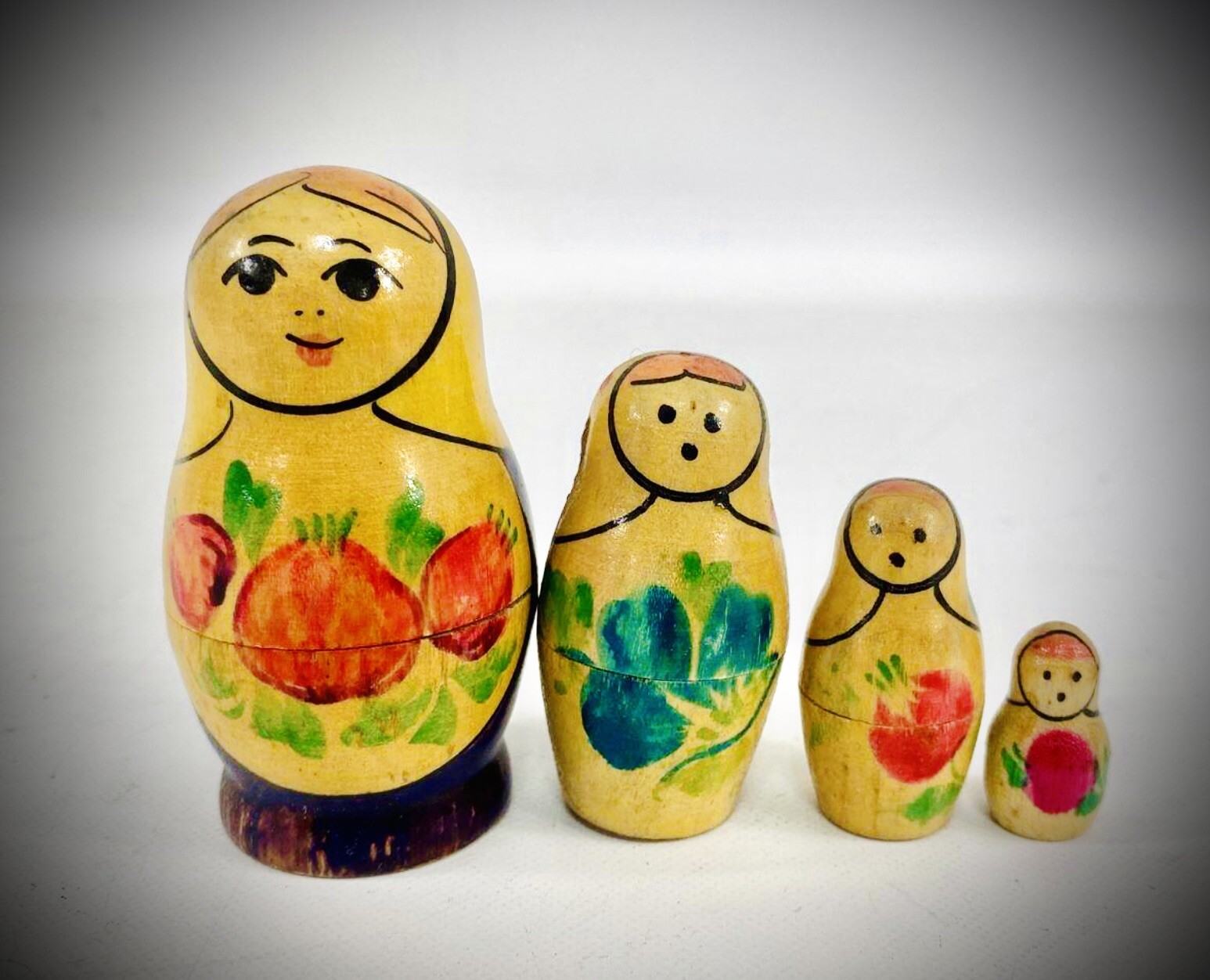 Vintage Russian USSR Nesting Dolls - Set of 4 Hand Painted. Cute Faces ...