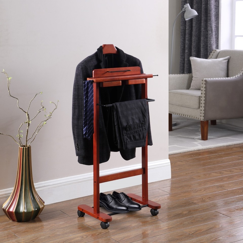 Proman Products Deluxe Suit Valet Stand with Top Tray, Slide Out Tray ...