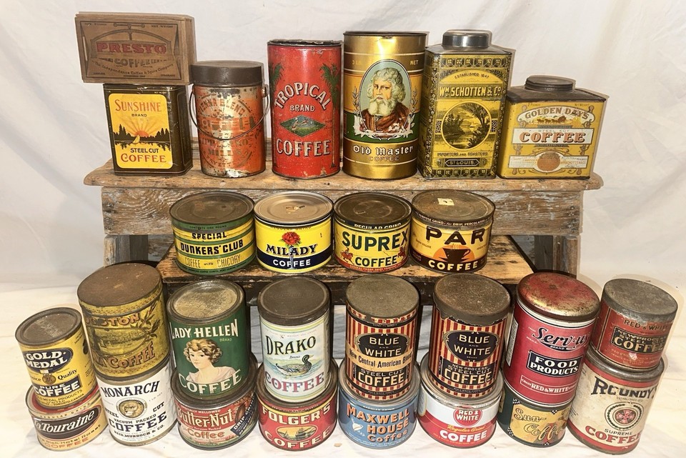 ANTIQUE WM SCHOTTEN COFFEE ROASTER TIN LITHO CAN EARLY ST LOUIS MO ...