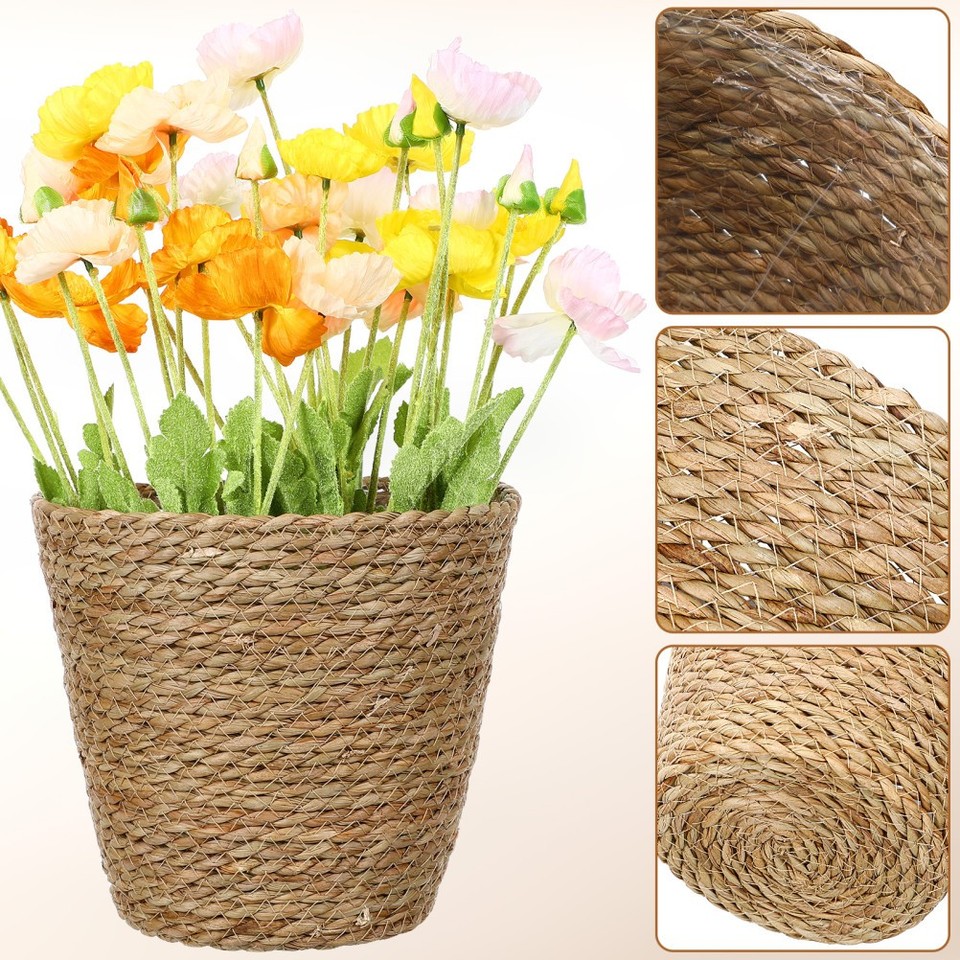 Woven Flower Basket Hand Woven Straw Plant Pot Indoor Decorative woven ...