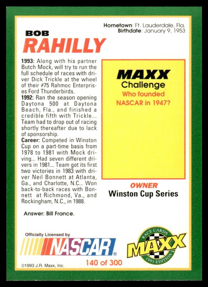 1993 Maxx Bob Rahilly #140 9996 | eBay