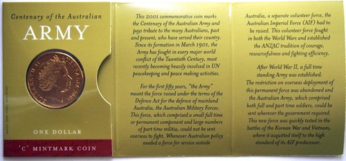 2001 Centenary of the Australian Army - $1 Coin in card of issue - 'C ...