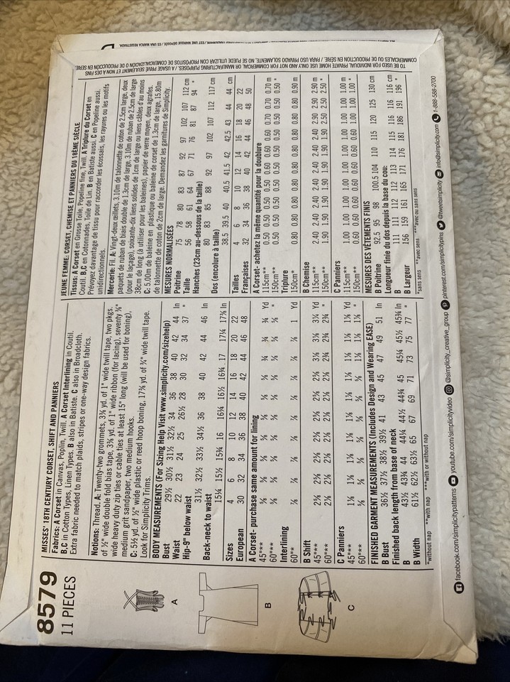 18th Century Sewing Pattern Corset Chemise Pannier (14-22) Simplicity ...