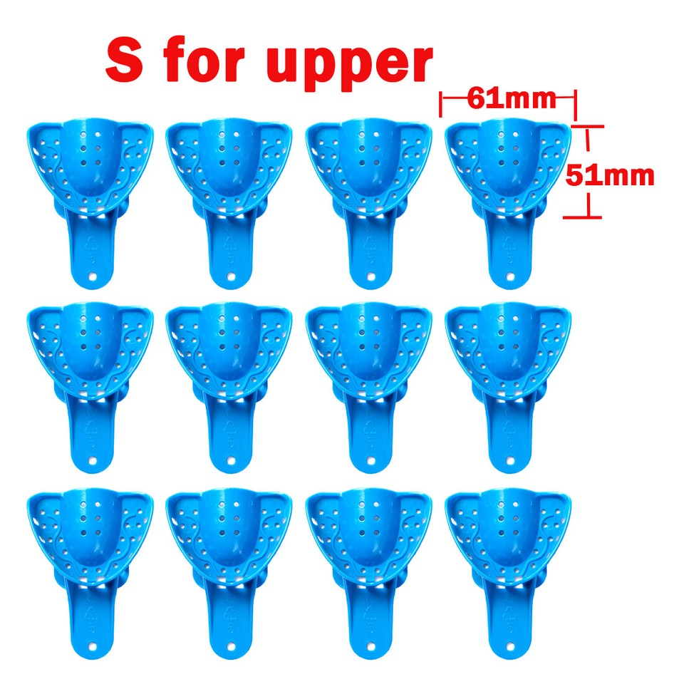 12Pcs Dental Impression Trays Perforated Plastic Denture trays Upper ...