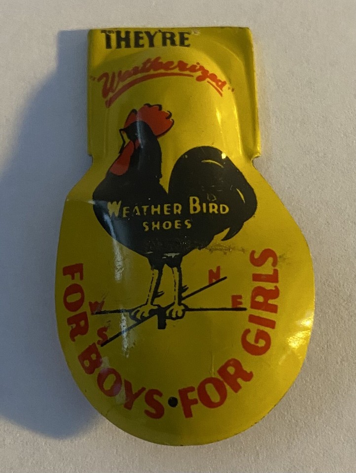 Vintage Weather Bird Shoes Advertising Toy Tin Clicker Noisemaker Litho ...