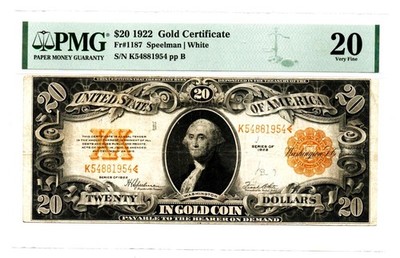 Fr. 1187 $20 1922 Gold Certificate PMG Very Fine 20 | eBay