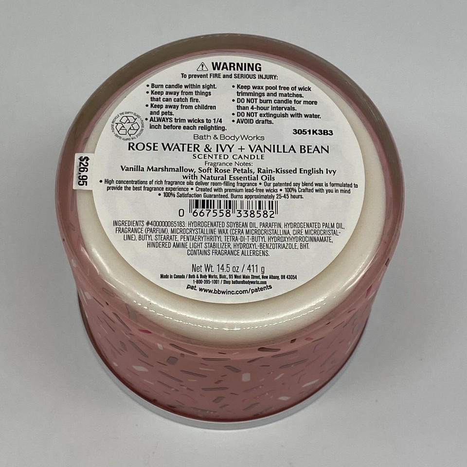 Bath & Body Works Rose Water & Ivy & Vanilla Bean 3 Wick Candle Limited ...