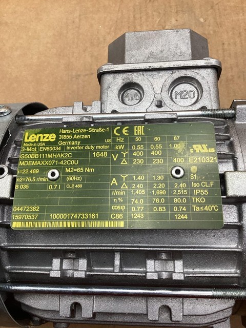 Lenze Gear Motor 3-mot EN60034 W/ Gearbox G50bb124mhar2c for sale ...