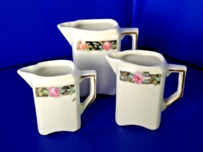 Antique German pink floral porcelain kitchen miniature graduated ...