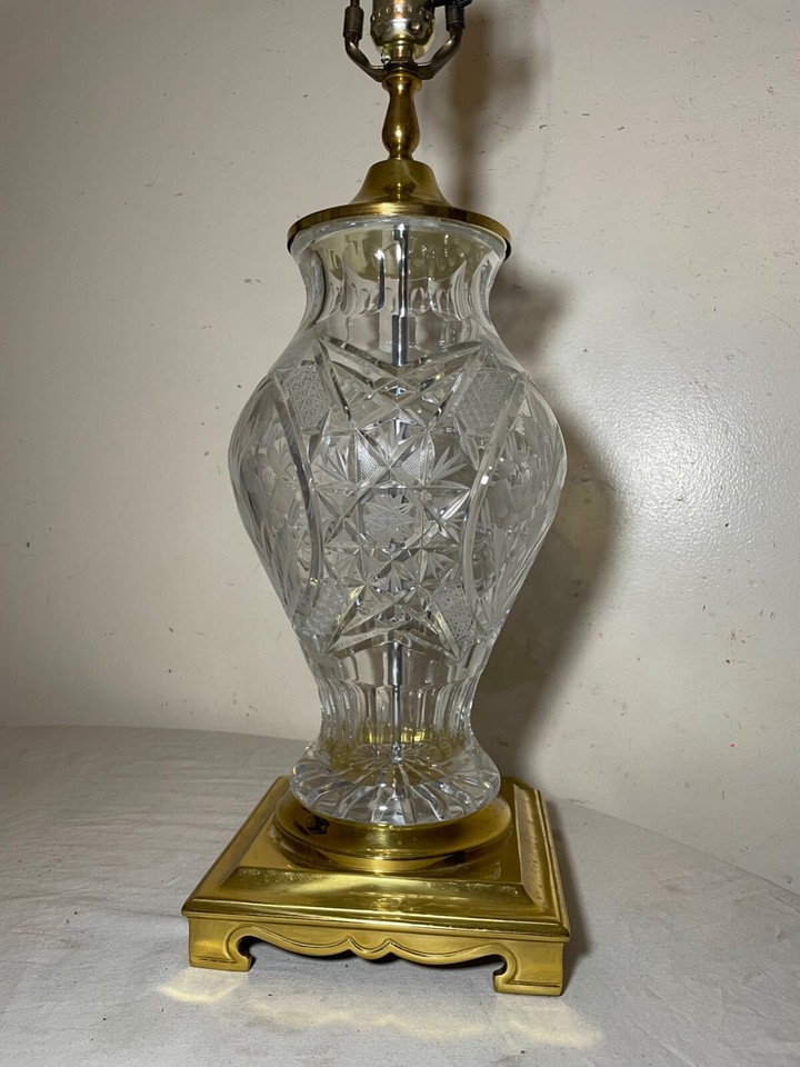 high quality vintage brass clear cut glass etched crystal electric ...