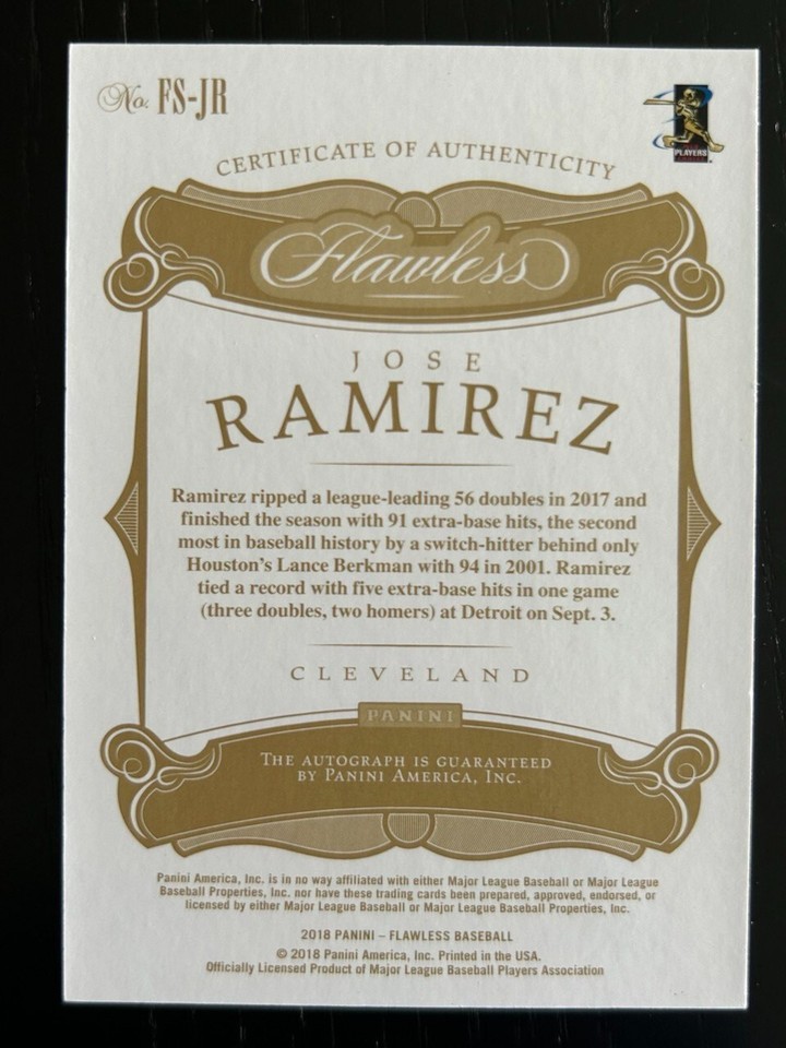 2018 Panini Flawless Signatures Autograph Blue Jose Ramirez #FS-JR 14/ ...