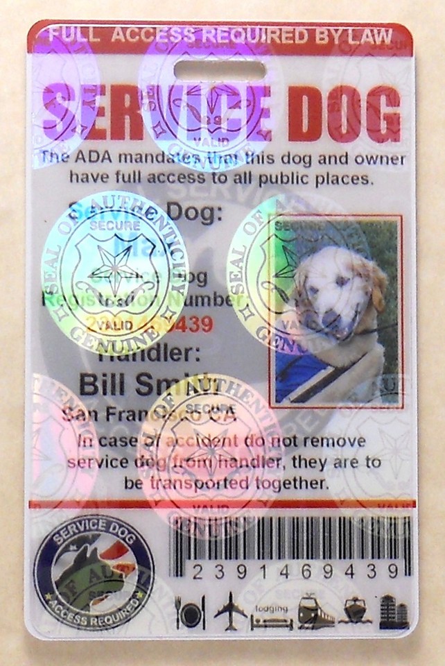HOLOGRAPHIC SERVICE DOG ID CARD / BADGE ASSISTANCE ANIMAL ADA TAG 0 RED ...