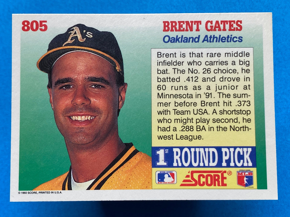 1992 Score Brent Gates #805 | eBay
