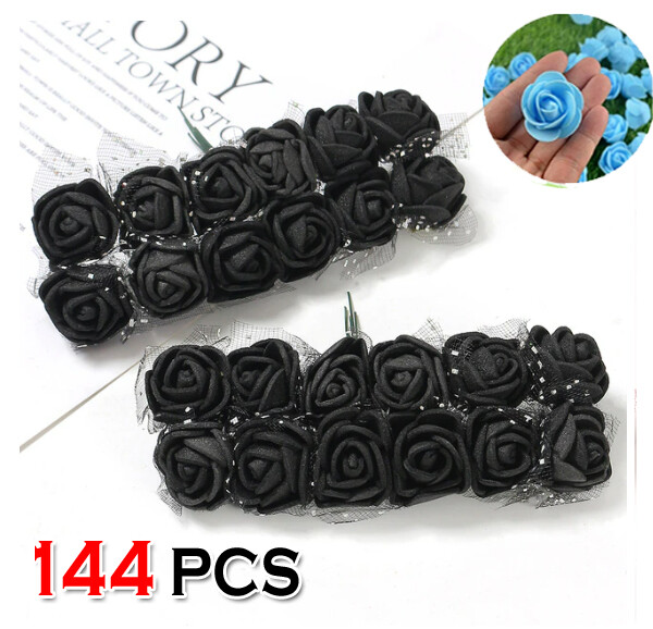 144Pcs 2.5cm Artificial Flowers Mini Foam Roses with Stem Wedding ...