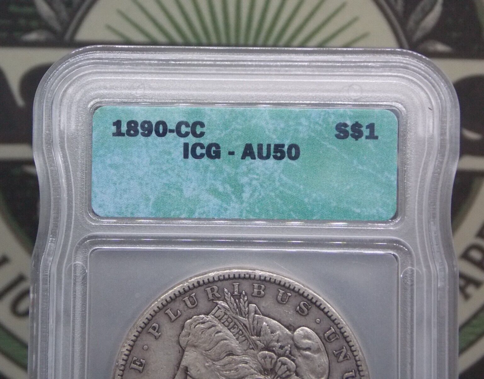 1890 "CC" Morgan SILVER Dollar$1 ICG AU50 #301 About Uncirculated ECC&C ...