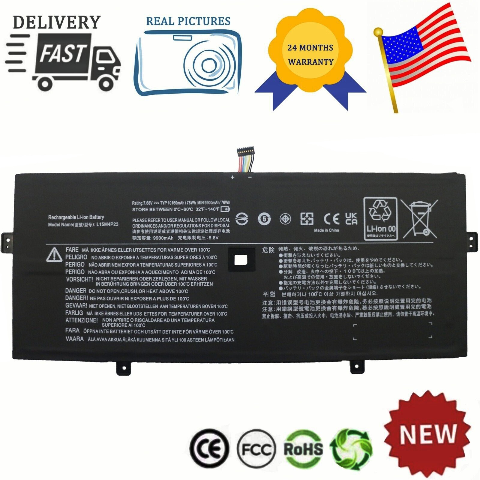 L15M4P23 Battery for Lenovo Yoga 5 Pro 910-13IKB Glass 910-13IKB Series ...
