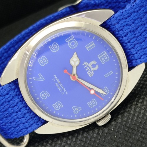 MECHANICAL TITUS WINDING SWISS MENS WRIST BLUE DIAL WATCH 573-a304315-3 ...