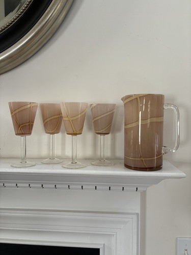 Pier 1 Imports Modern Art Glass Pitcher & Wine Glass Set | eBay