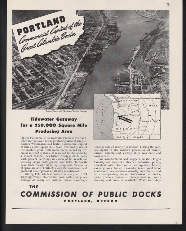 1947 PORTLAND OREGON COLUMBIA RIVER INSTRY HARBOR DOCK COMMERCE PORT ...