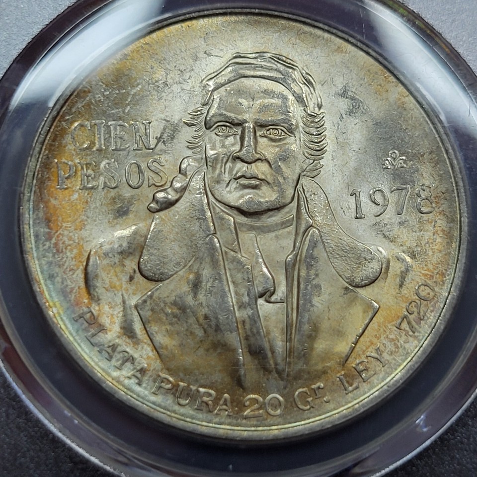 1978 Mo Mexico 100 Pesos MONSTER RAINBOW TONED PCGS MS64 Neon Color ...