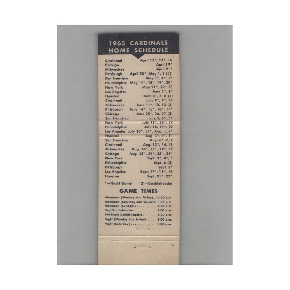 Matchbook Cover 1965 St. Louis Cardinals Baseball Home Schedule | eBay