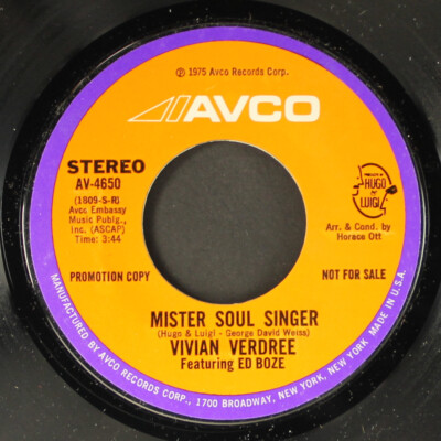 VIVIAN VERDREE & ED BOZE: mister soul singer / same AVCO 7" Single 45 ...