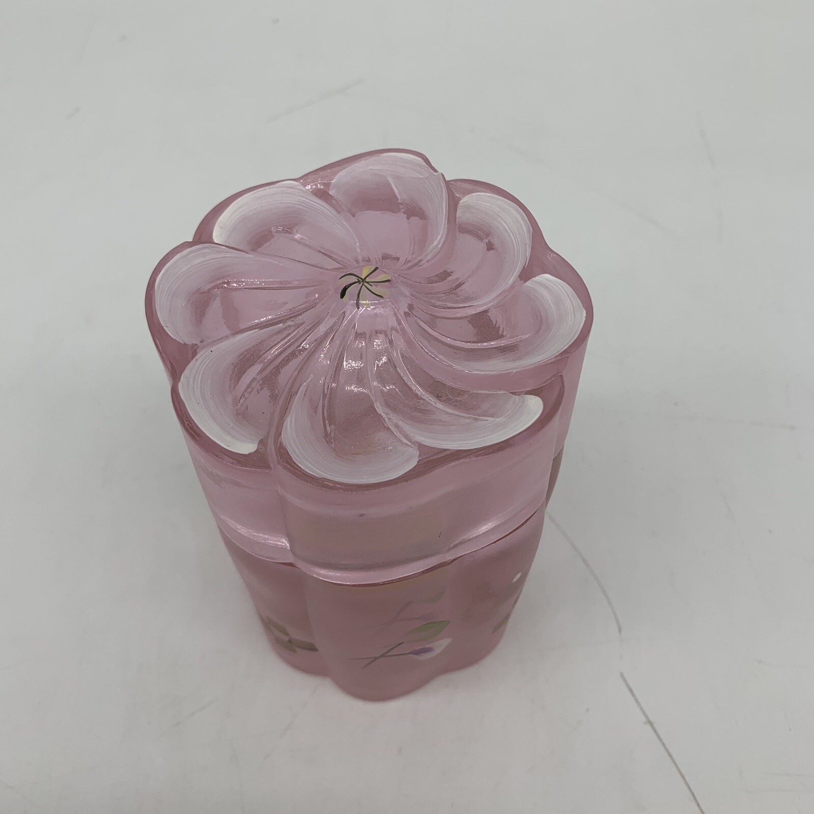 Fenton Art Glass Hand Painted Trinket Box Pink Chiffon Opal W/ OG Box ...