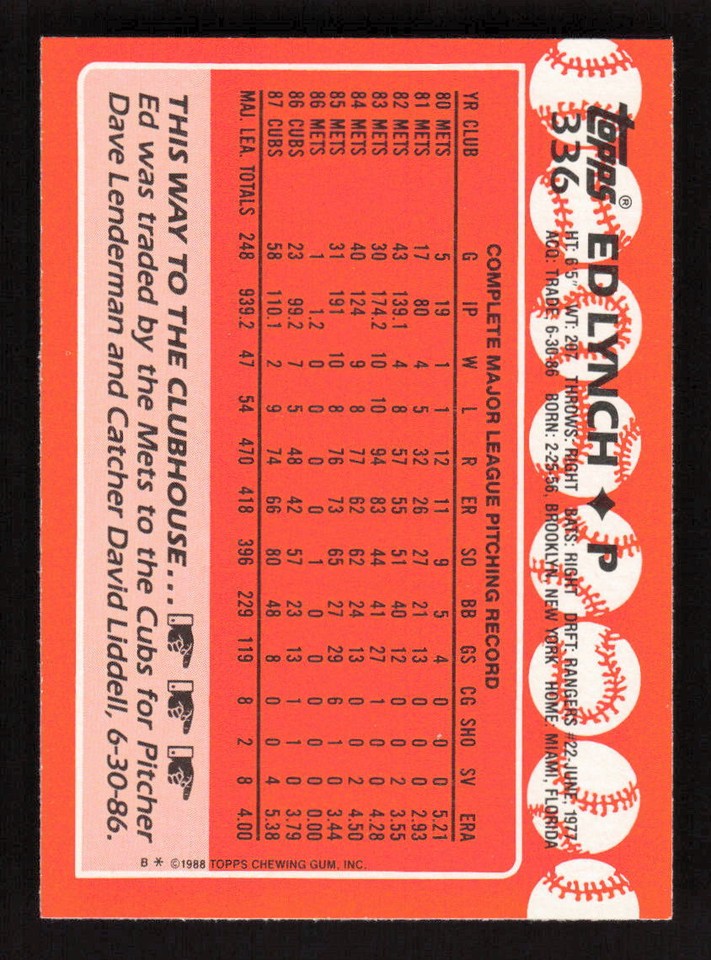 1988 Topps Traded Tiffany Set-Break #336T Ed Lynch Chicago Cubs | eBay
