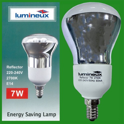 2x 7W (=35W) CFL R63 Reflector Spot Light Bulbs SES E14 2700K Warm ...