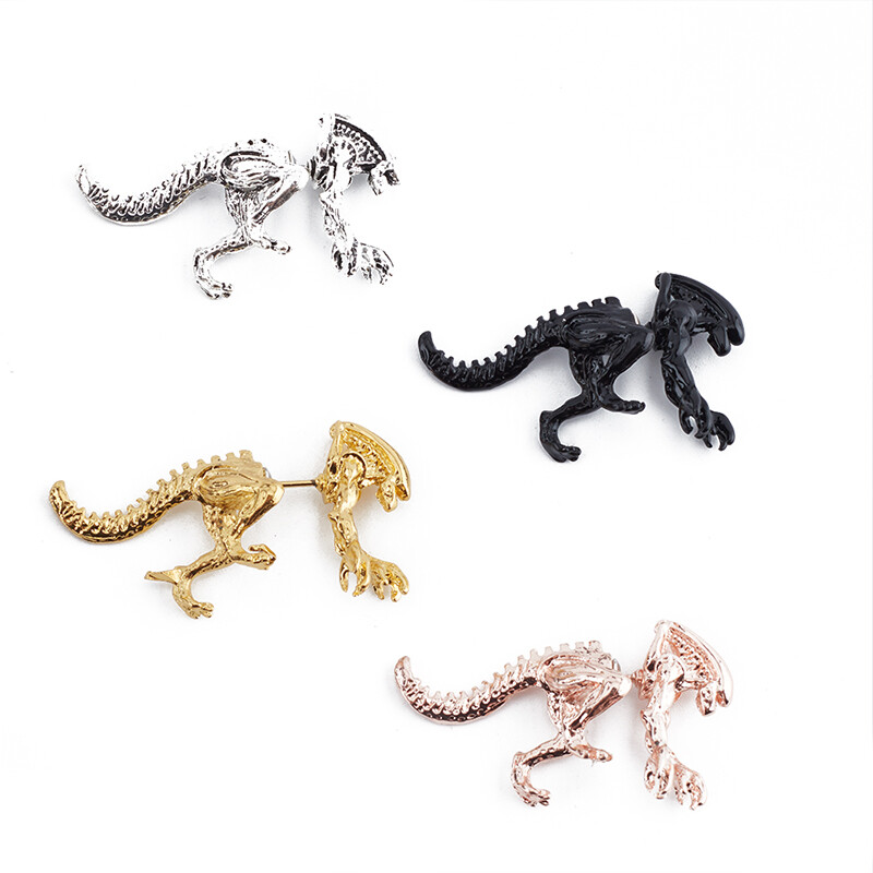 1pair 3D Scary Monster Alien Stud Earring Black Color Dinosaur Punk ...
