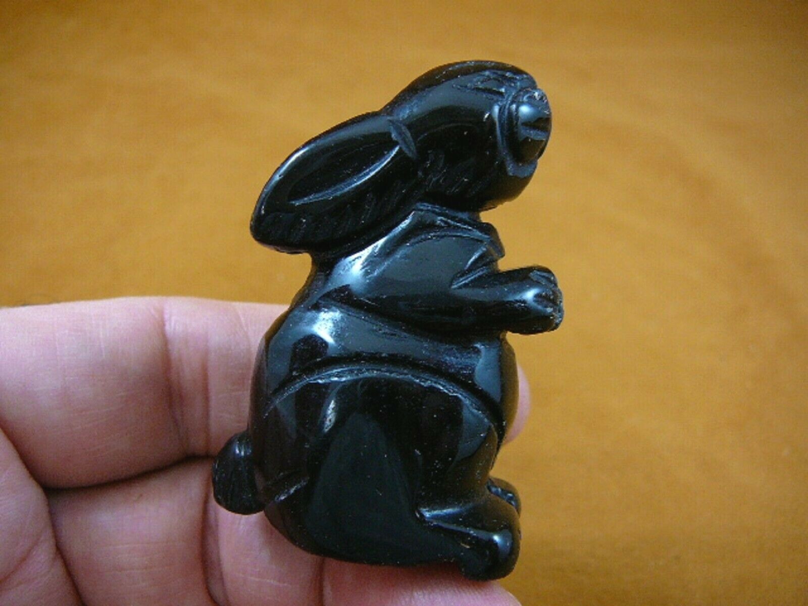 (Y-BUN-ST-712) Black Onyx gem BUNNY RABBIT gemstone carving FIGURINE ...