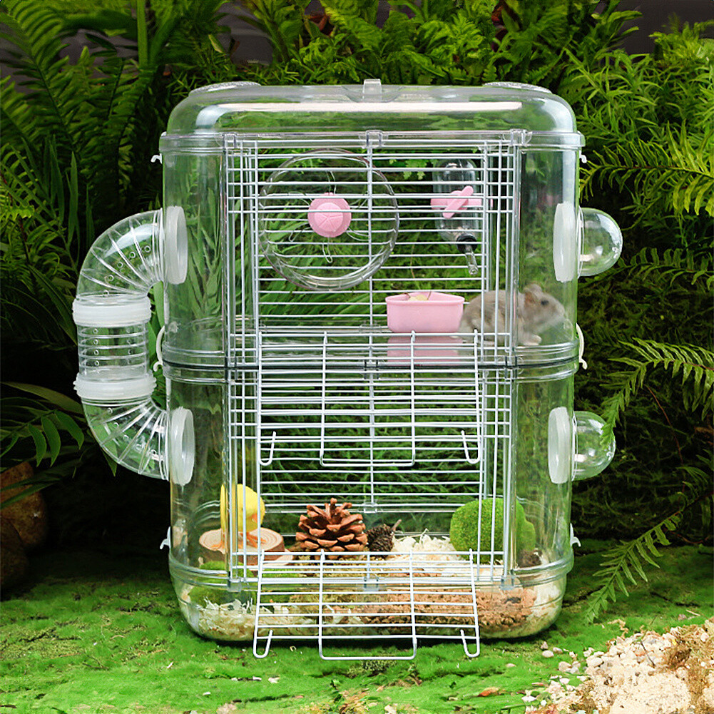 Clear Dwarf Hamster Gerbil Cage 1/2 Tier Travel Portable Rodent Carrier ...