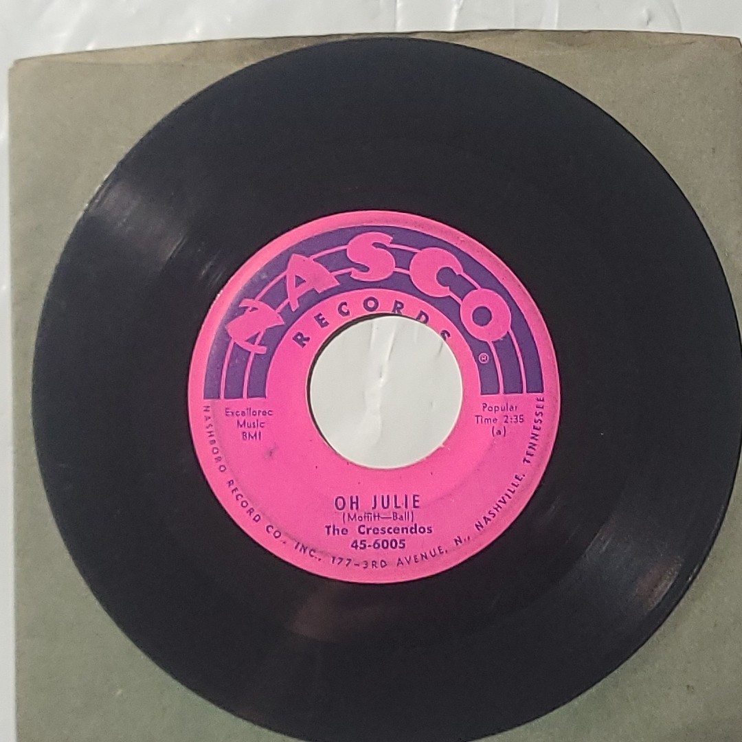 The Crescendos ~ Oh Julie/ My Little Girl ~ Nasco Pink Label 45 RPM ...