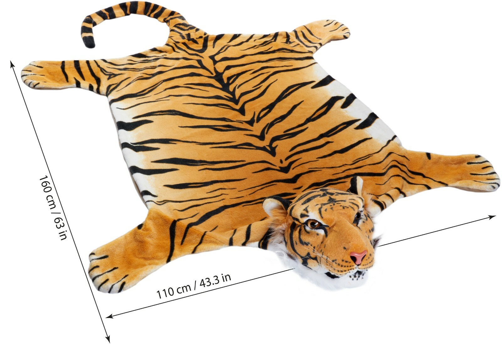 BRUBAKER Tigerfell Leo Fell mit Kopf 215x120cm Kunstfell Teppich ...