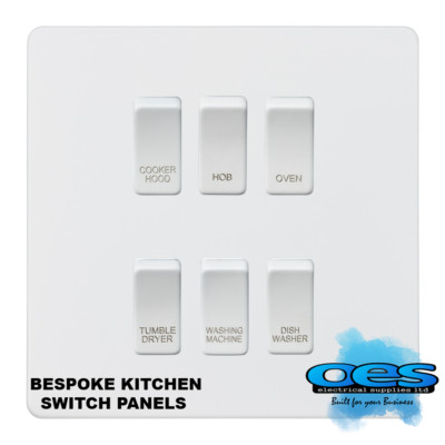BESPOKE 6 GANG GRIDSWITCH KITCHEN SWITCH PANEL MATT WHITE SCREWLESS ...