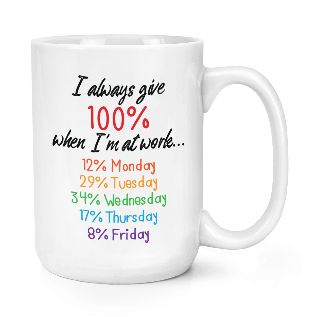 I Always Give 100% At Work 15oz Large Mug Cup - Funny Joke Lazy | eBay ...