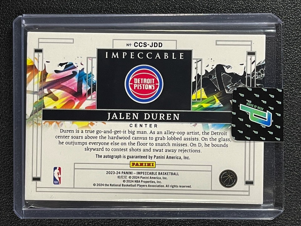 JALEN DUREN 2023-24 PANINI IMPECCABLE CANVAS CREATIONS AUTOGRAPH AUTO ...