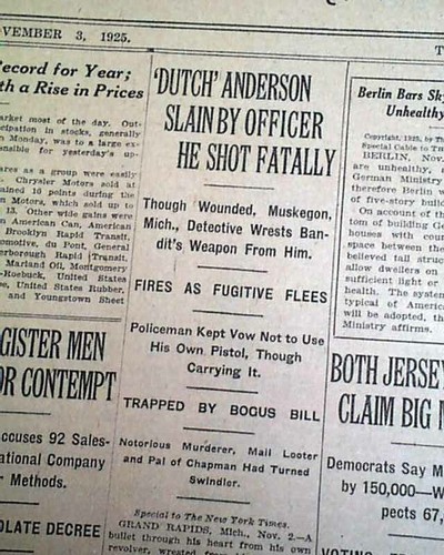 MUSKEGON MICHIGAN George 'Dutch' Anderson Gangster Shootout DEATH 1925 ...
