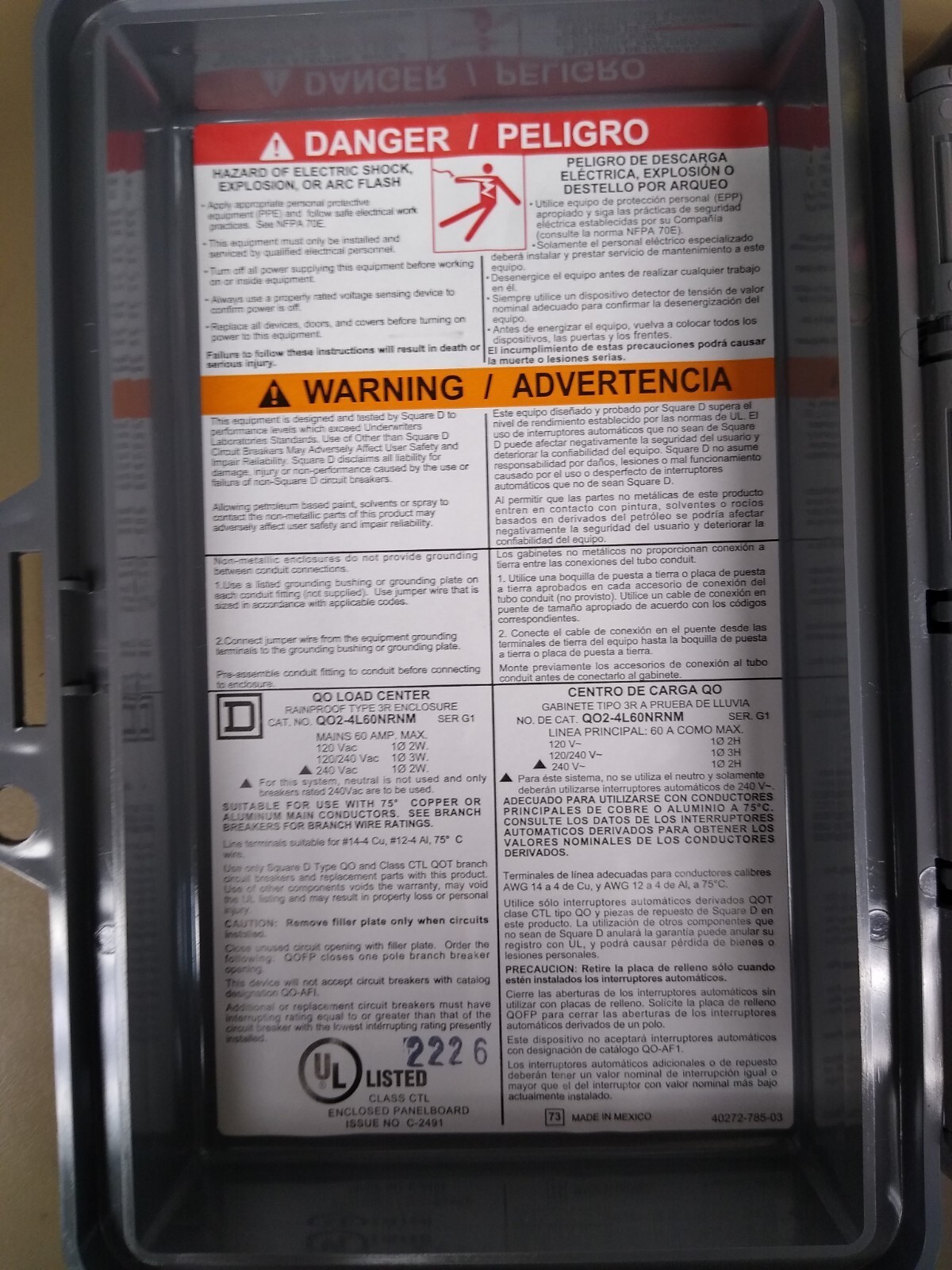 SquareD Q024L60NRNM Plastic Load Center Box with 50A Mini Circuit ...