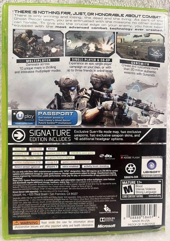 Tom Clancy's Ghost Recon Future Soldier Xbox 360 Video Game Case Book ...