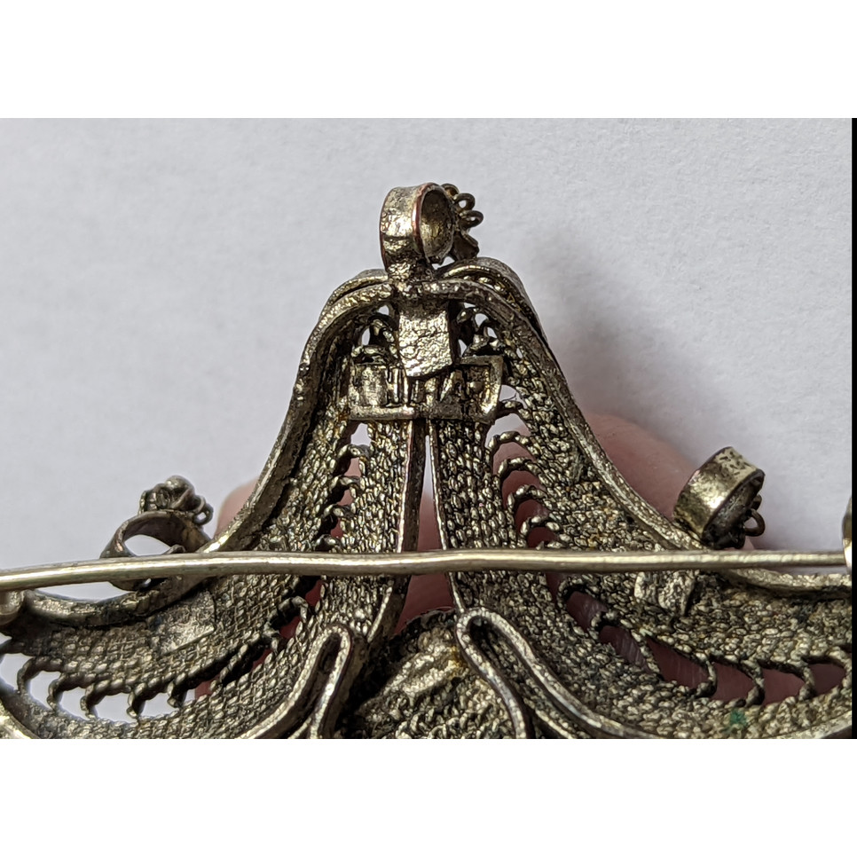 Antique Chinese Filigree & Enamel Vinaigrette Brooch - Gem