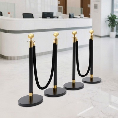 4 PCS Black and Gold Stanchion Posts Crowd Control Barriers Stanchion ...