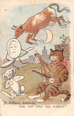 Nursery Rhyme Cat and the Fiddle Louis Wain Like Vintage Postcard ...