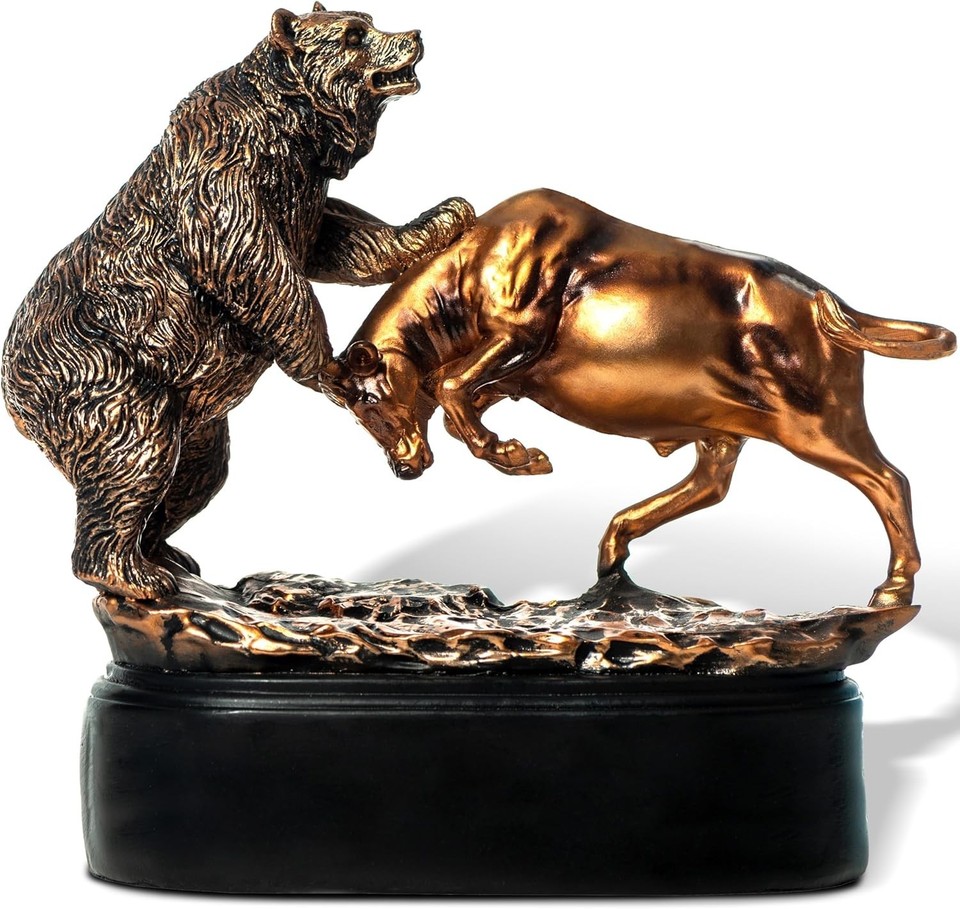 Bull and Bear Statue, Wall Street Bull Figurine, 9x9.5 Stock Market ...