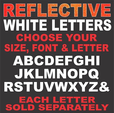 WHITE REFLECTIVE LETTERS Vinyl Decal Sticker Windows Trucks Lettering ...