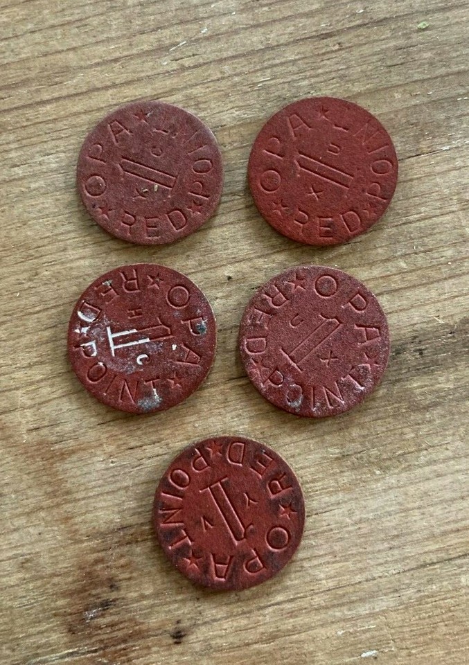 Vintage red point tokens coins OPA WW2 WWII home front ration XU YC YV ...